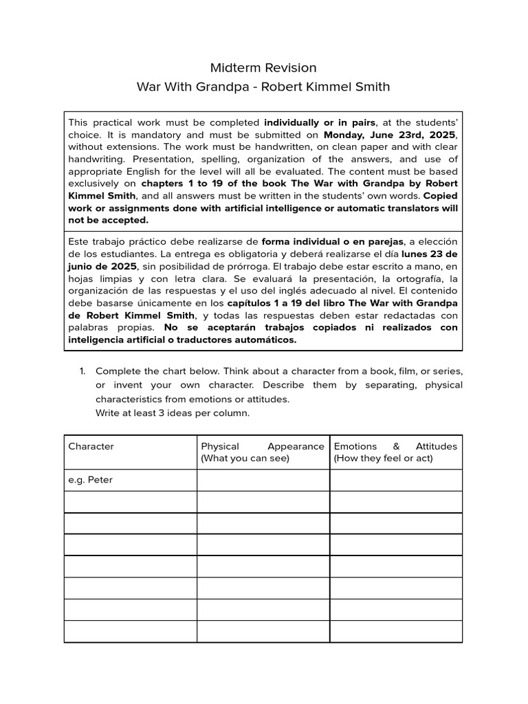 War With Grandpa - Midterm Revision | PDF