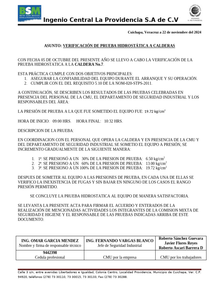 Pruebas Hidrostaticas Calderas | PDF