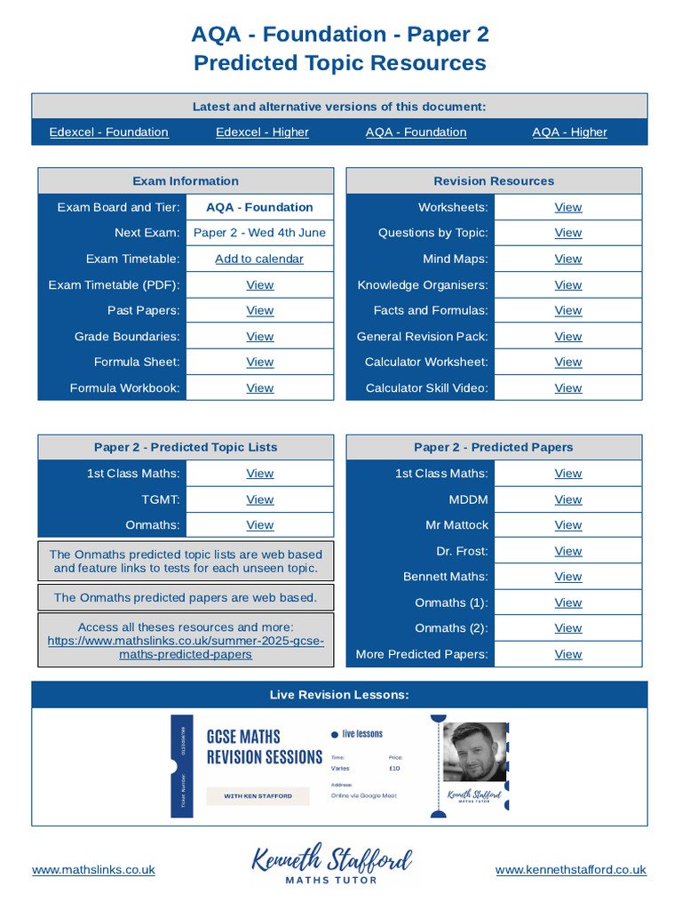 AQA - Foundation - Summer 2025 - (Mathslinks - Co.uk) | PDF