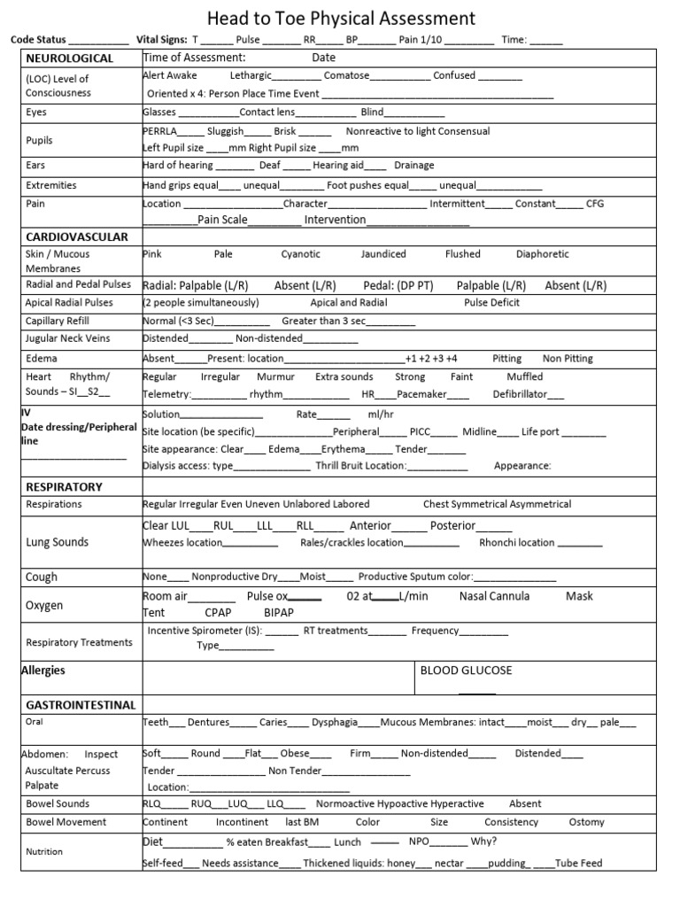 Head To Toe Patient Assessment | PDF | Clinical Medicine | Diseases And ...