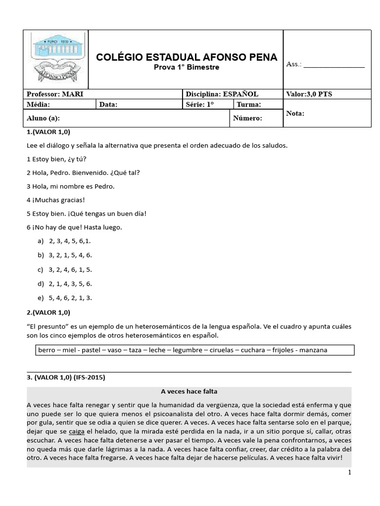 Prova CEAP SP 1 Esp 20 1 B | PDF