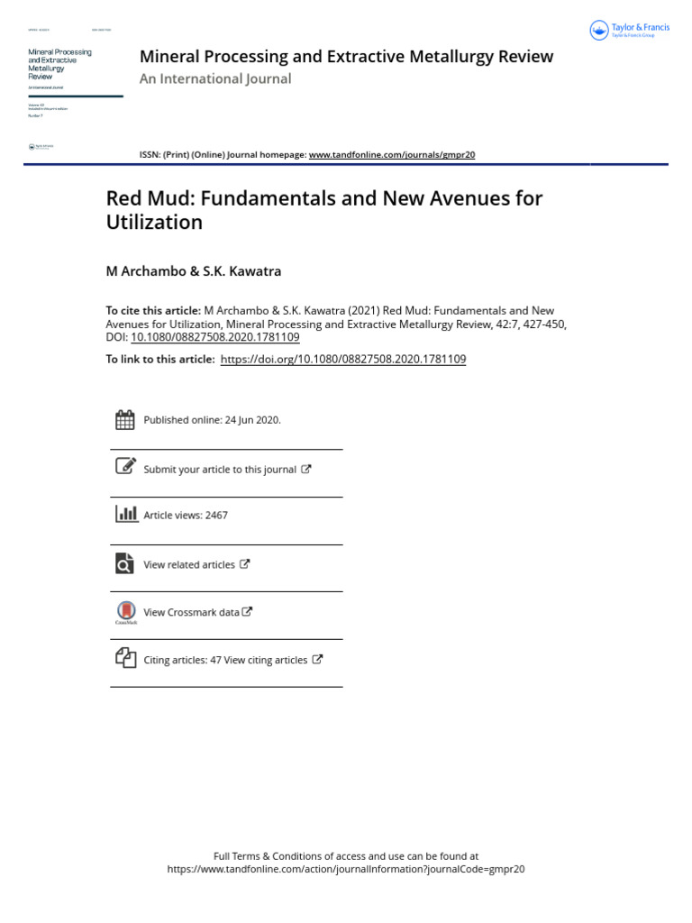 Red Mud Fundamentals and New Avenues for Utilization | PDF | Aluminium ...