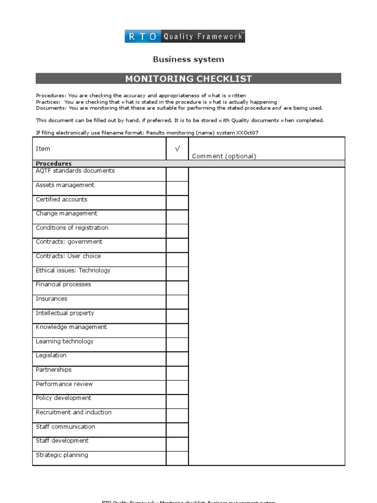Business Management System Monitoring Checklist | PDF | Business