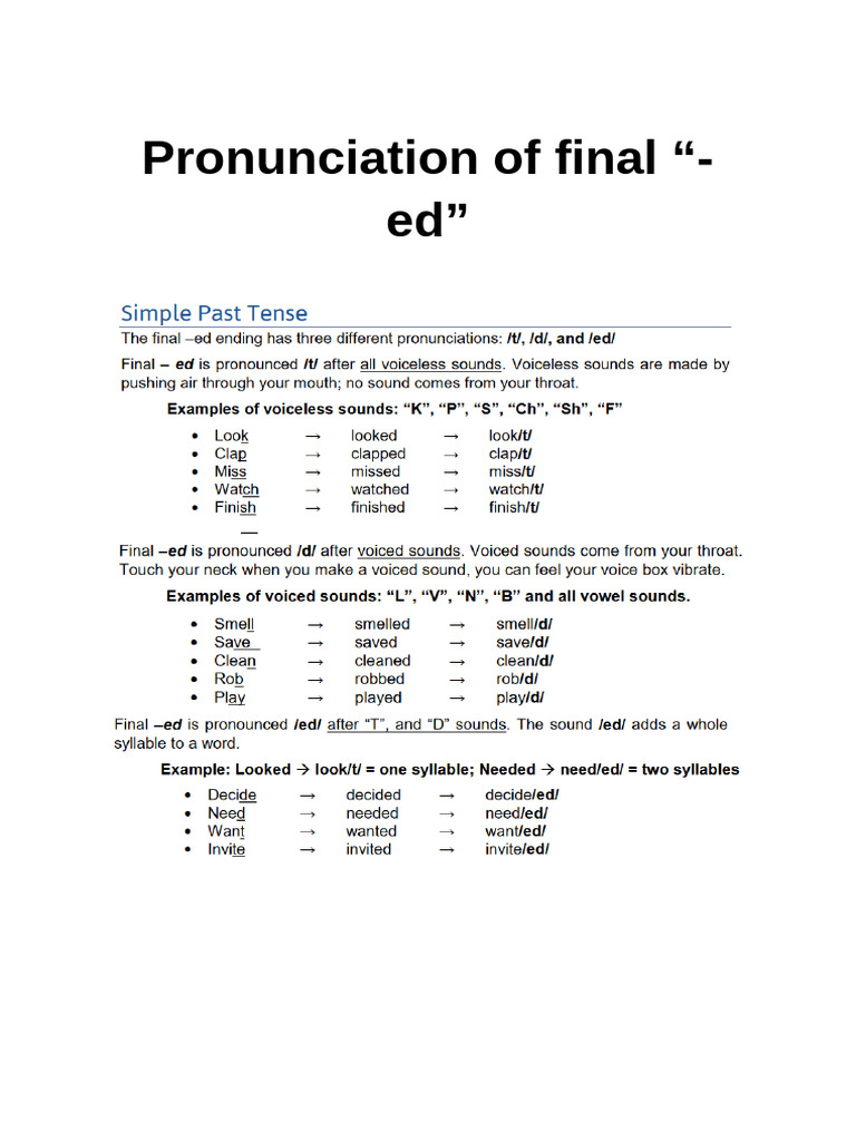 Pronunciation of Final "-Ed" | PDF