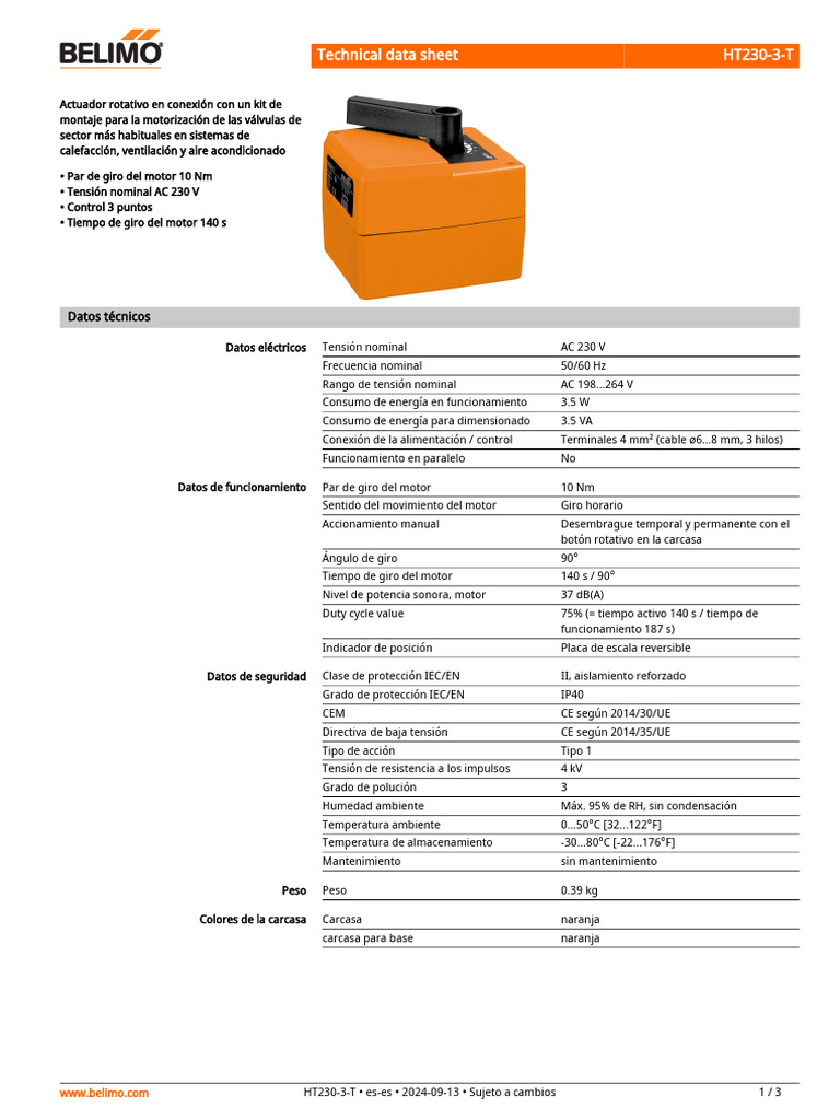 Belimo HT230 3 T Datasheet Es Es | PDF | Solenoide | Aire acondicionado
