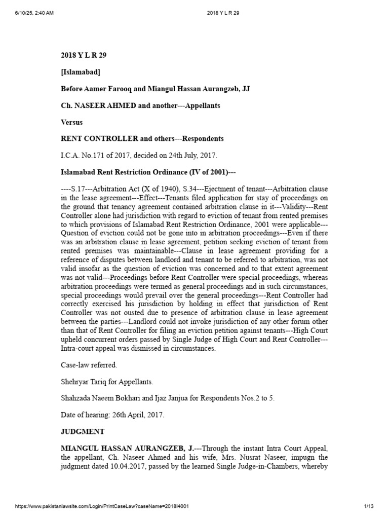 Naseer Ahmed V Rent Controller | PDF | Eviction | Lease