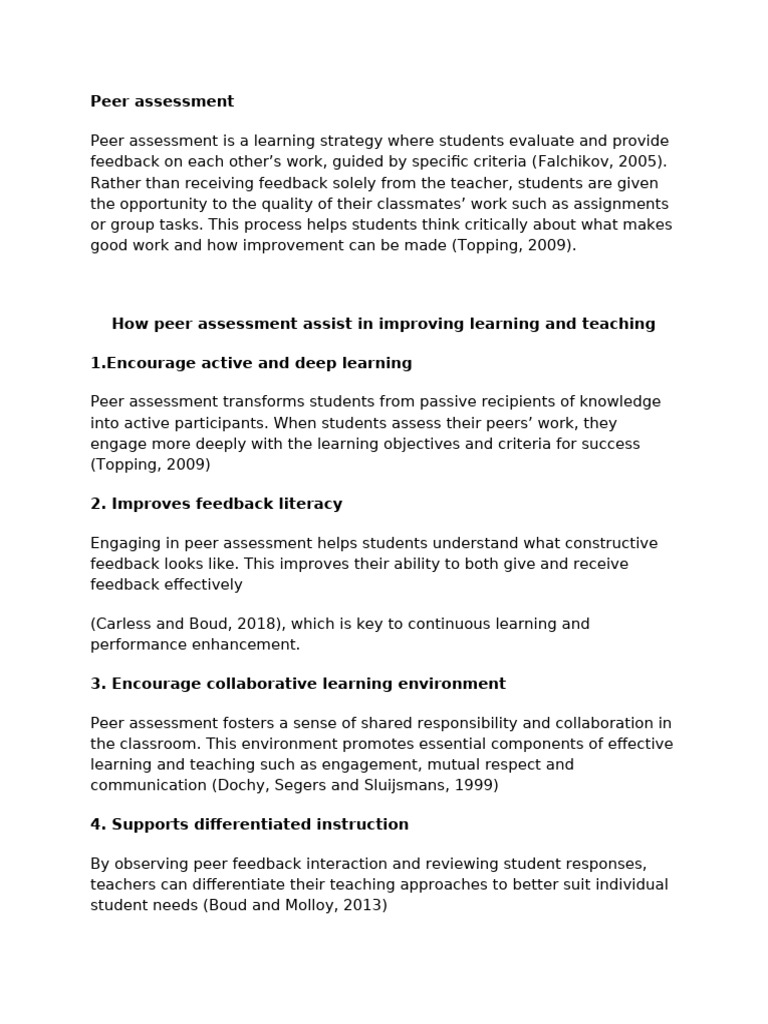 Benefits of Peer Assessment in Education | PDF | Learning | Teaching