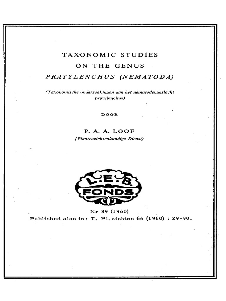 Taxonomic Studies on the Genus Pratylenchus Nemat-wageningen University ...