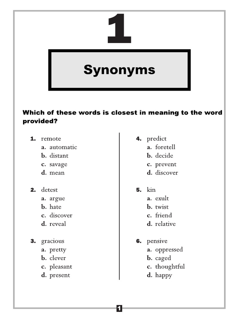 Synonym Questions | PDF