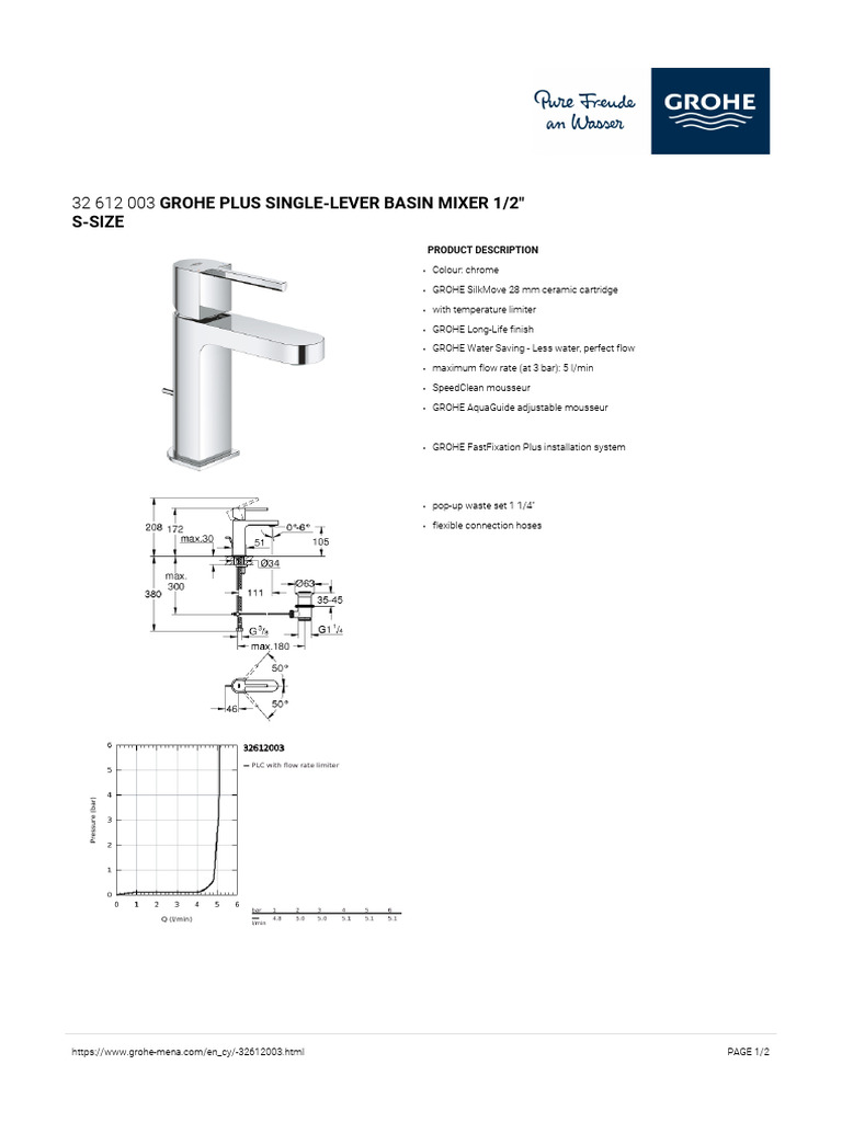 GROHE Specification Sheet 32612003 | PDF | Firearms