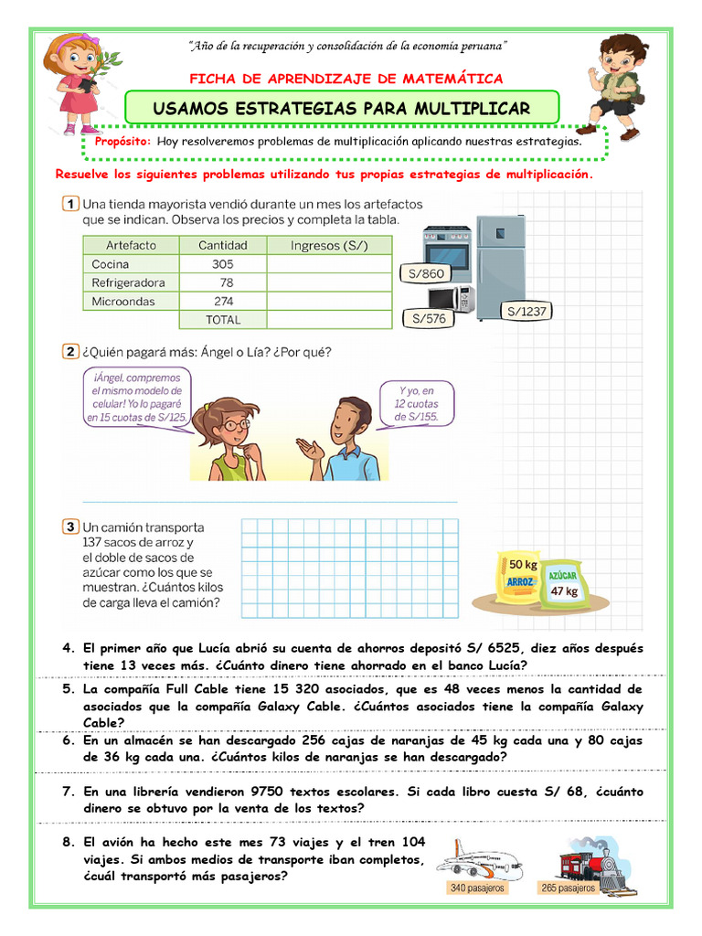 Ficha-Mat-Usamos Estrategias para Multiplicar | PDF
