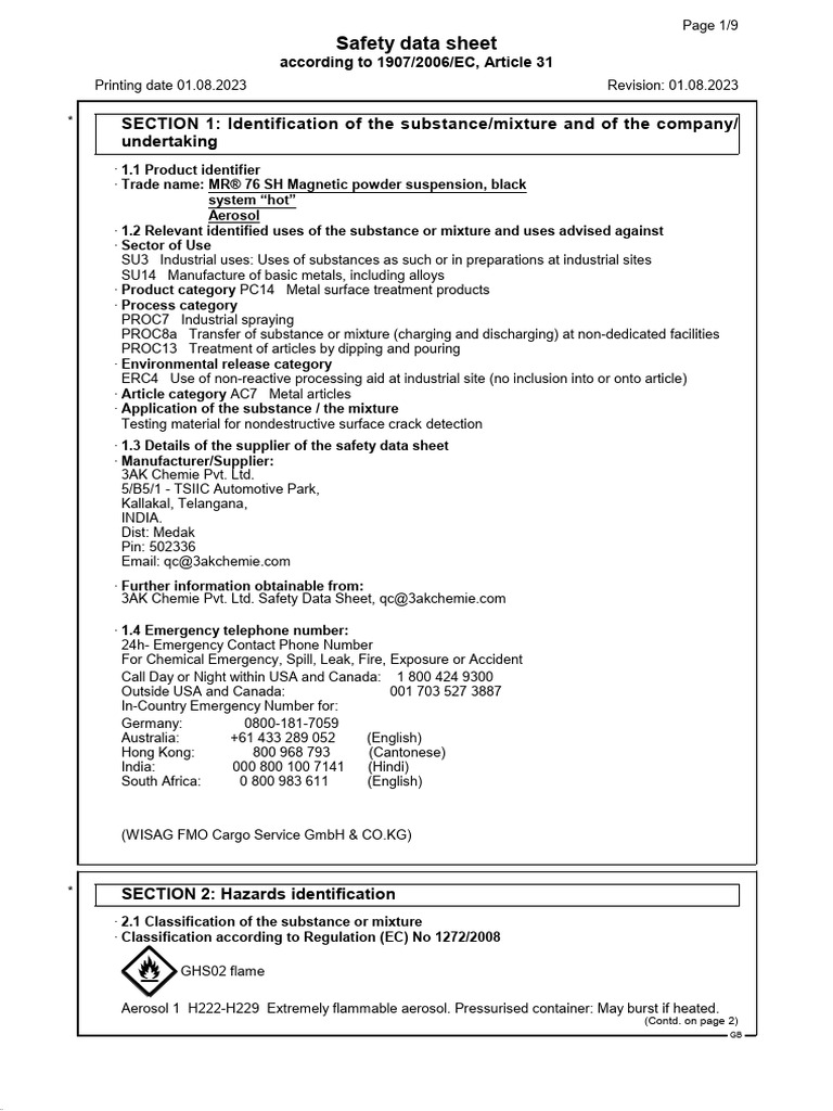 MR® 76 SH Magnetic Powder Safety Data | PDF | Dangerous Goods ...
