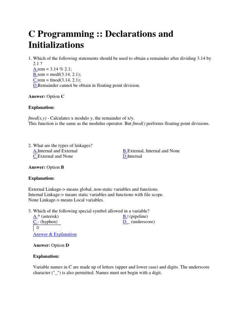Exploring Key Concepts Of Declarations Initializations And Floating Point Issues In C