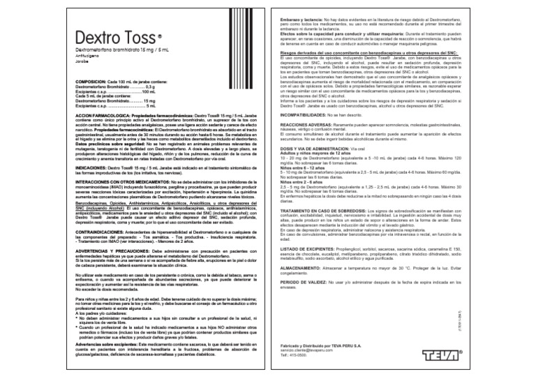 Inserto Dextro Toss Jarabe Teva 170911 0547 | PDF | Benzodiazepinas ...