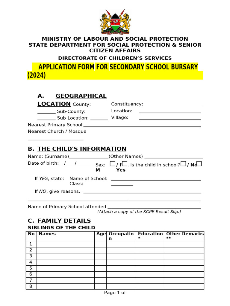 Secondary School Bursary Application Form | PDF