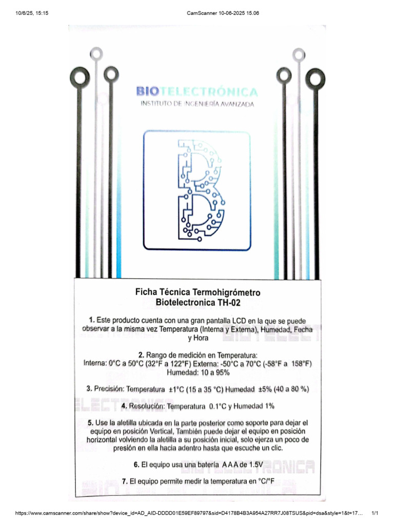 Ficha Técnica Termohigrómetro | PDF