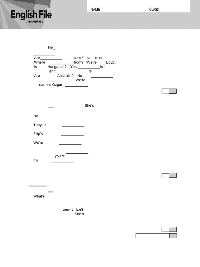English File Elementary Test 1 | PDF | English Language | Human ...