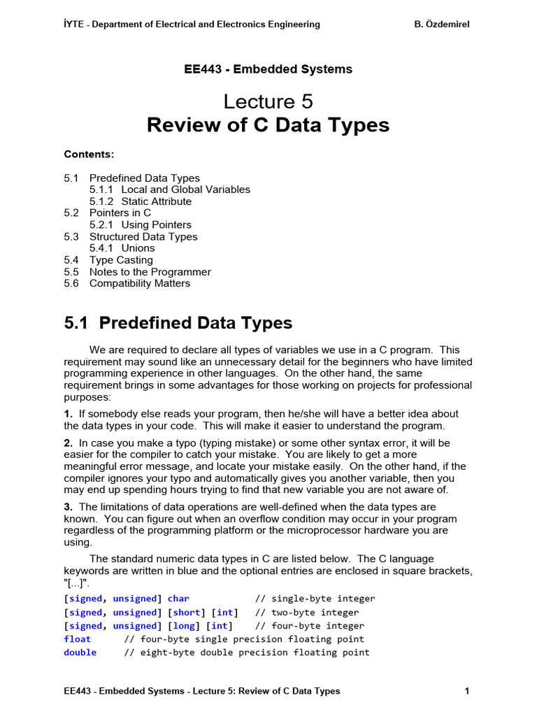 EE443_L05_CtypeReview | PDF | Pointer (Computer Programming) | Integer (Computer Science)