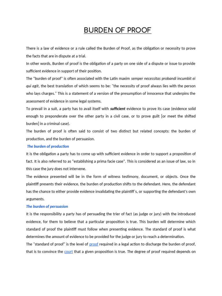 Understanding Burden of Proof in Law | PDF | Burden Of Proof (Law ...