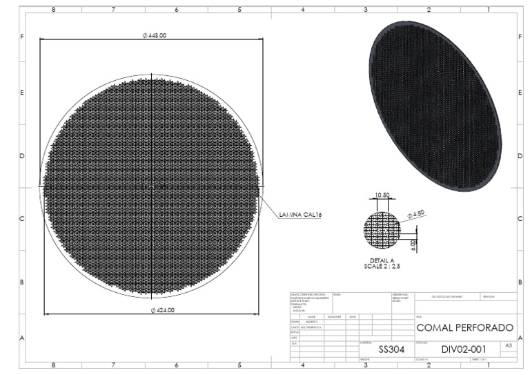 Comal Perforado 4piezas Lamina Cal16 Ss304 | PDF