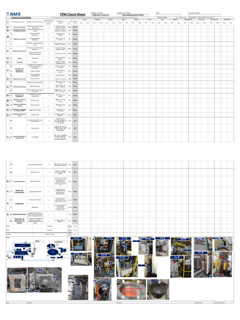 TPM Check Sheet: Die Casting Machine 350-1 | PDF | Ingeniería mecánica ...