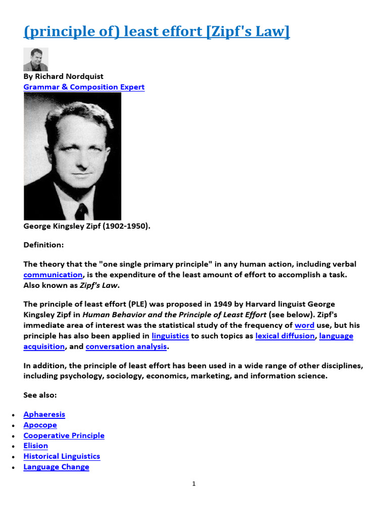 (Principle of) Least Effort [Zipf's Law] | PDF | Linguistics | Human ...