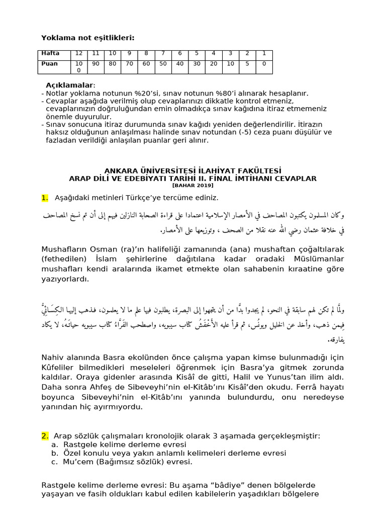 2019 Bahar Final İmtihanı Cevapları | PDF