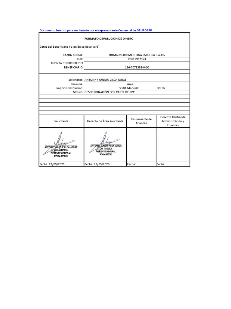 Formato de Devolucion RPP | PDF