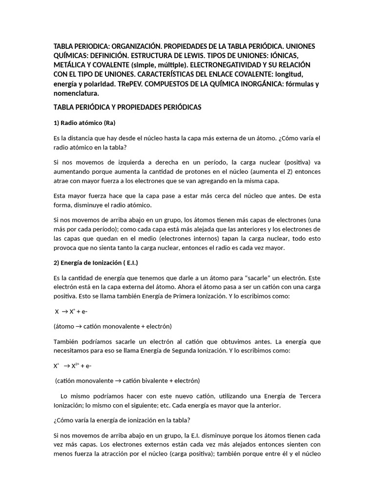 Tabla Periodica y Uniones | PDF | Enlace covalente | Enlace químico