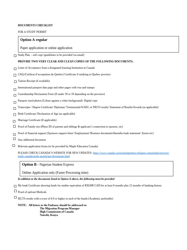 Canada Student Visa Document Checklist | PDF | Travel Visa | Banks