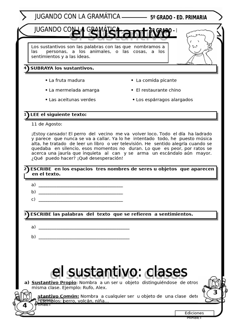 Ejercicios de Sustantivos para Niños | PDF | Adjetivo | Sustantivo