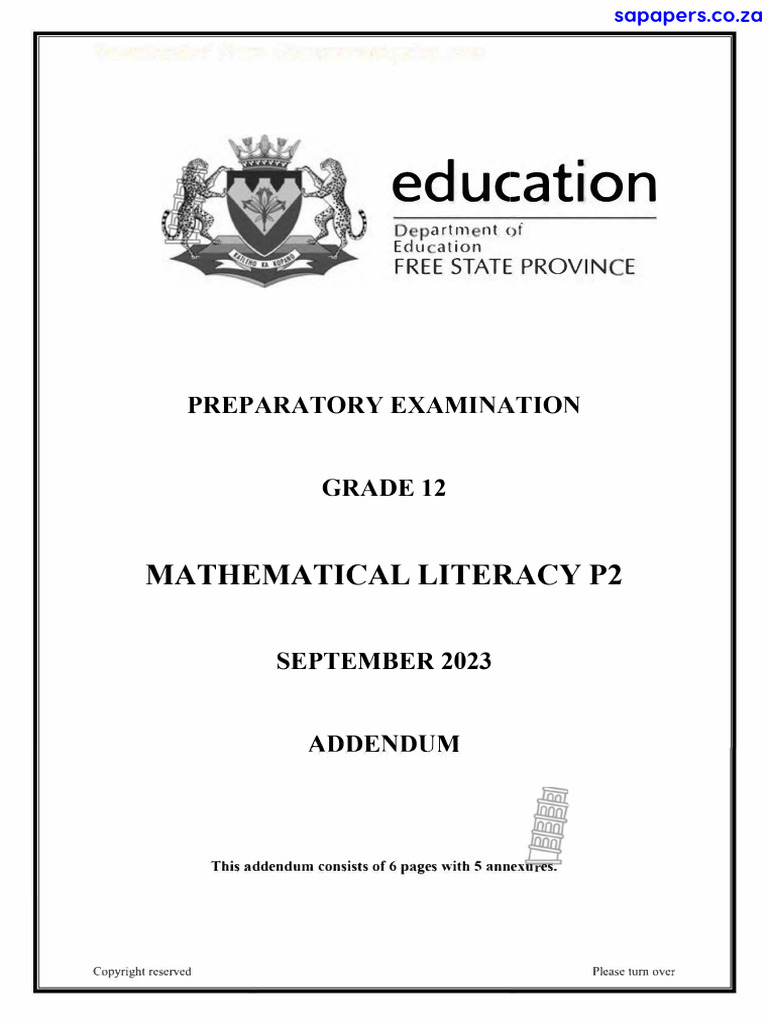 Math Lit 2023 FS Prelim P2 Addendum | PDF
