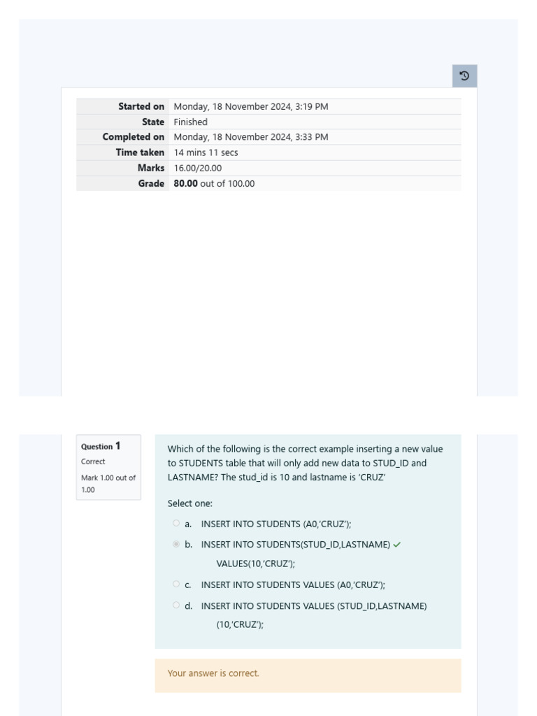 SQL DDL Quiz Results and Analysis | PDF | Data Management | Data