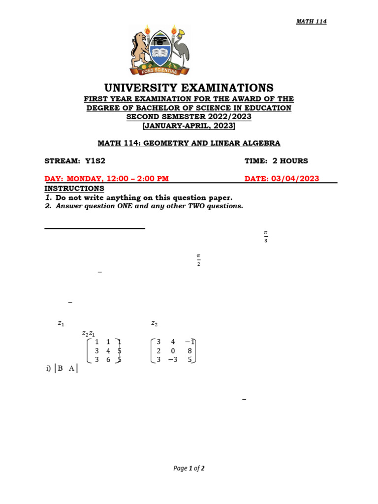 Math 114-Geometrty and Linear Algebra | PDF | Line (Geometry) | Equations