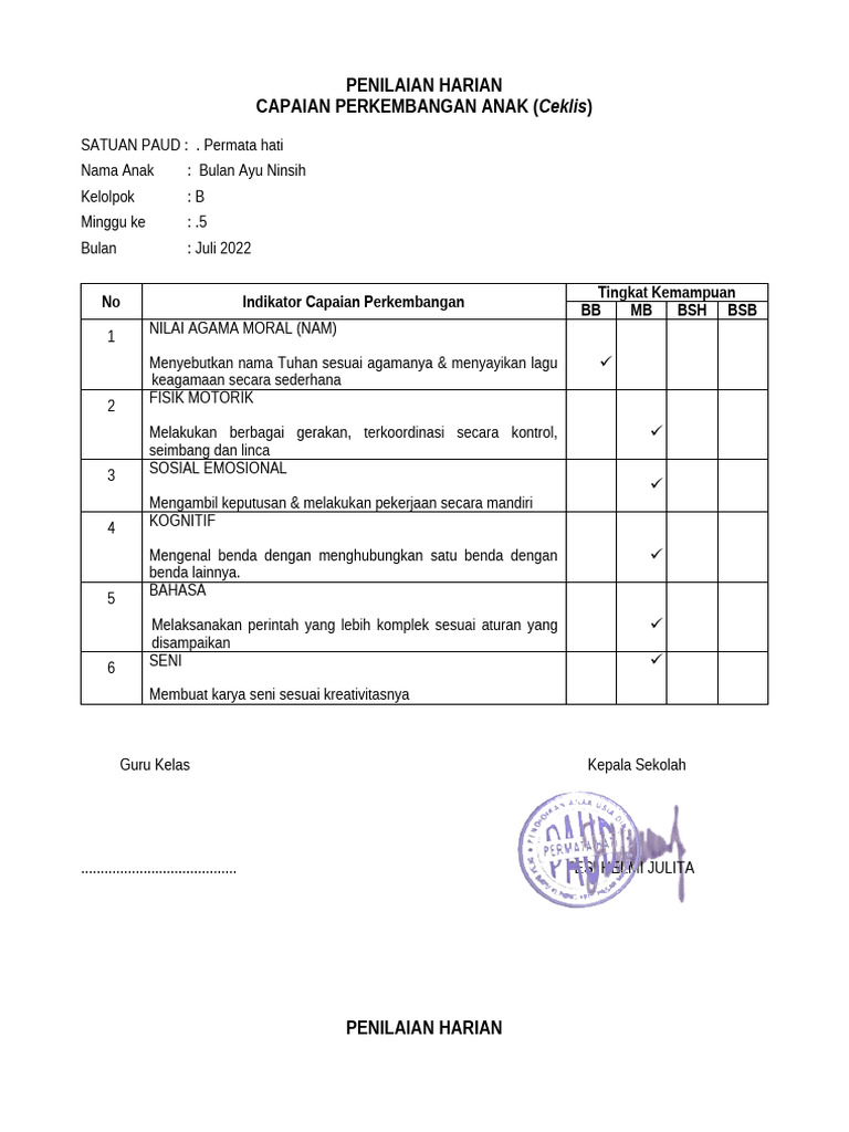 Penilaian Cheklist | PDF