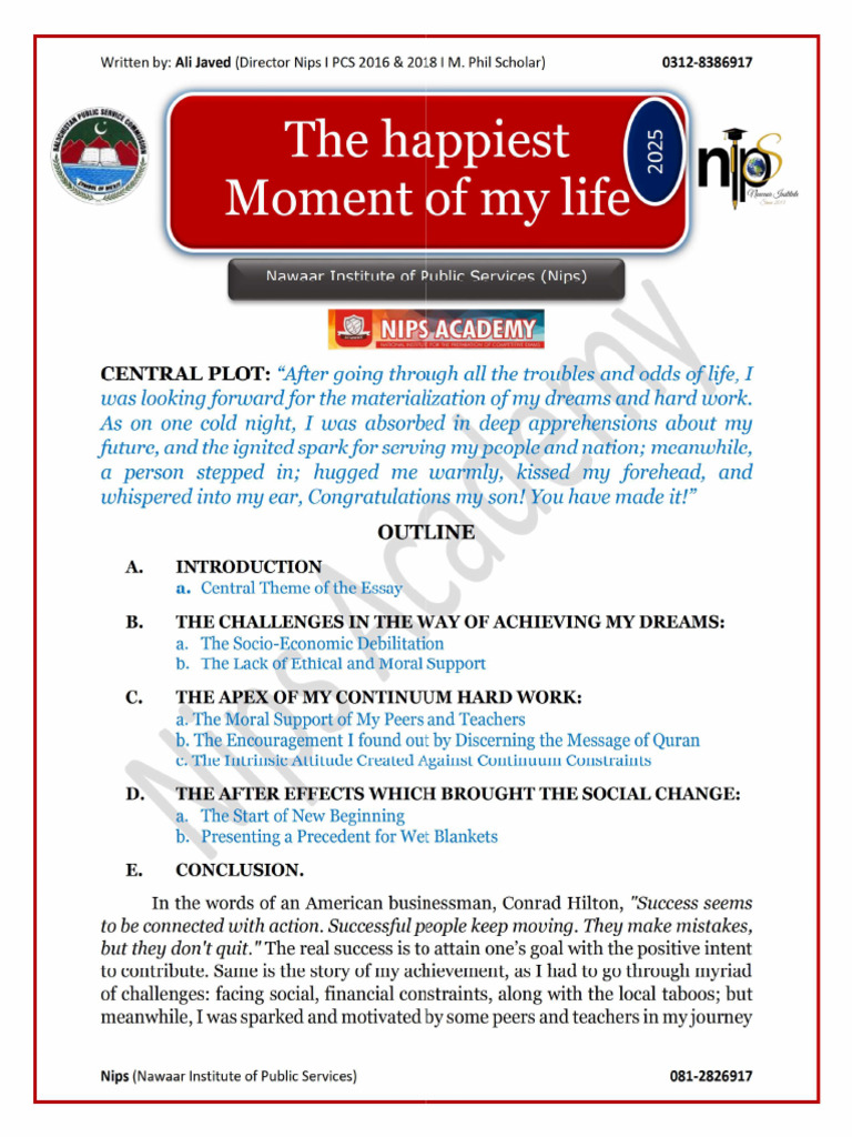 Nips-The Happiest Moment of My Life (2 June, 2025) Personal Narrative | PDF