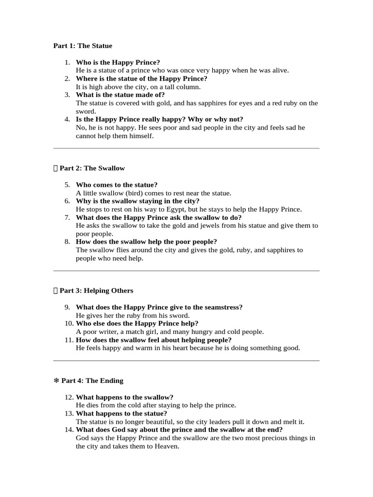 Happy Prince: Key Questions & Answers | PDF