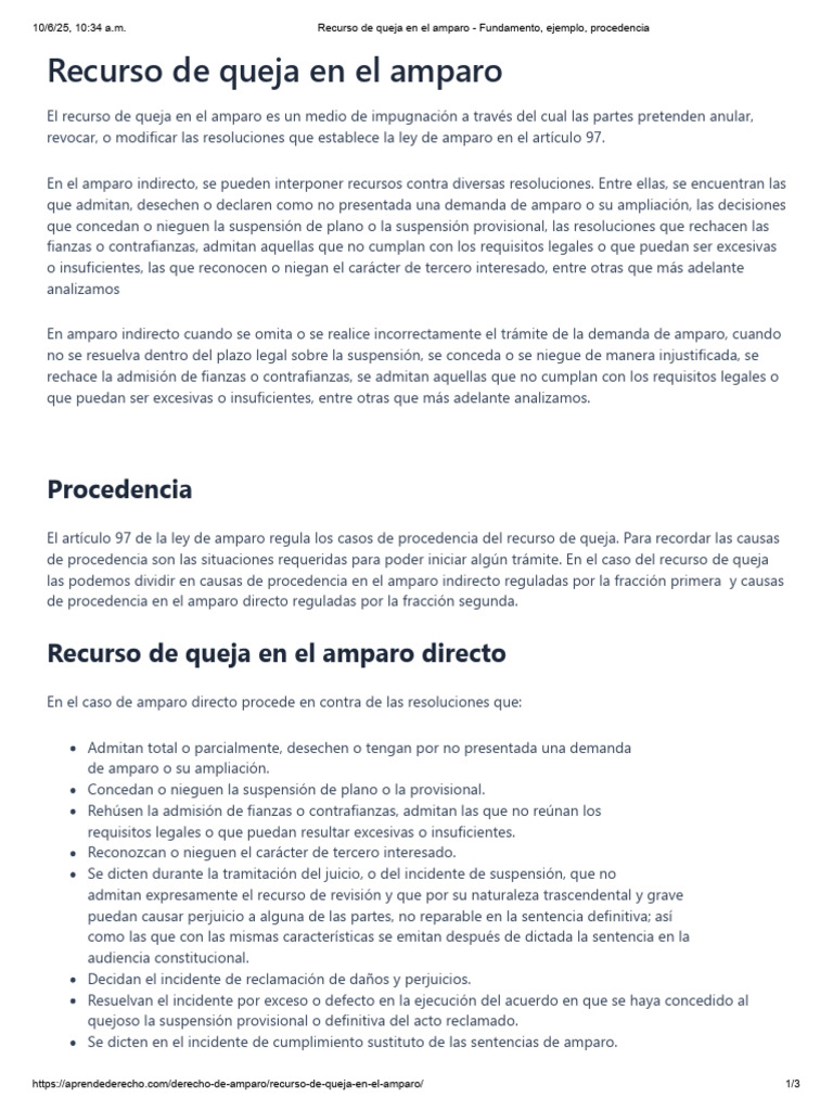Recurso de Queja en El Amparo - Fundamento, Ejemplo, Procedencia | PDF | Demanda judicial | Justicia