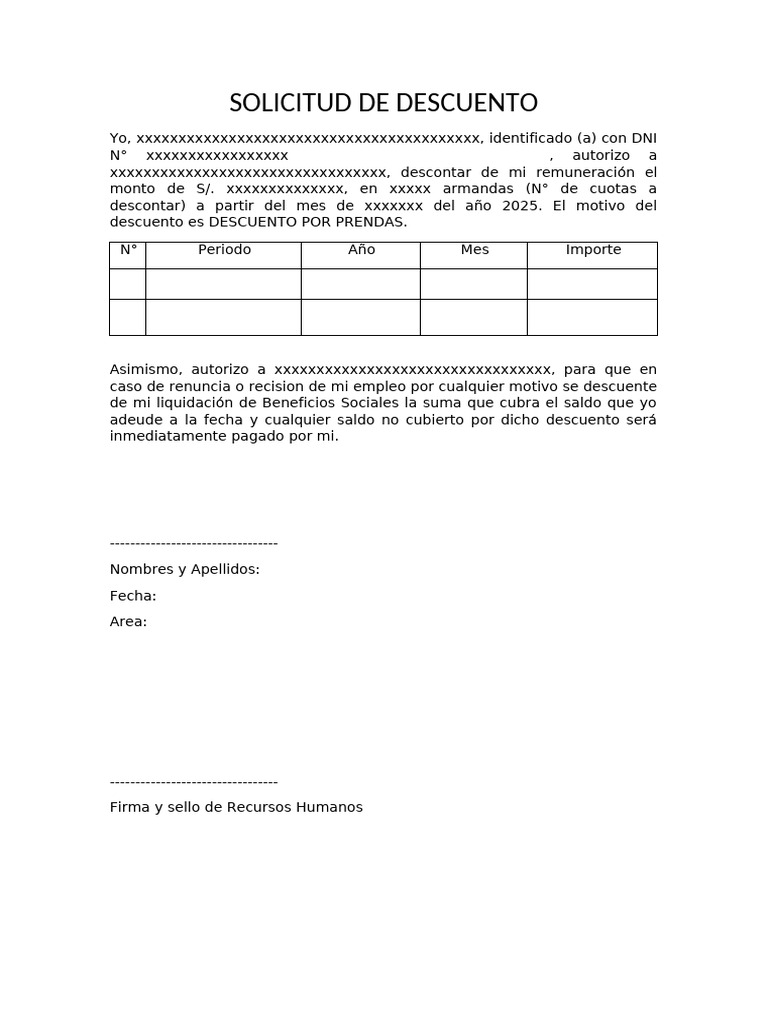 Solicitud de Descuento por Prendas | PDF