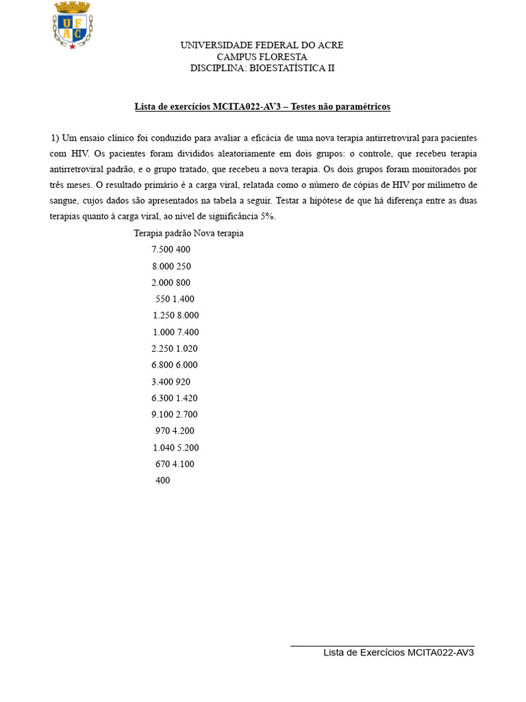 Exercicios MCITA022 AV3 | PDF | Especialidades médicas