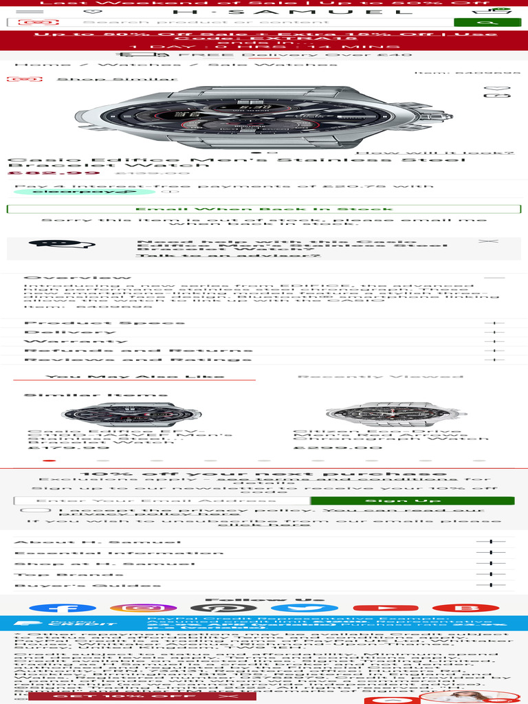 Casio Edifice Men's Stainless Steel Bracelet Watch H.samuel | PDF | Credit | Finance & Money ...