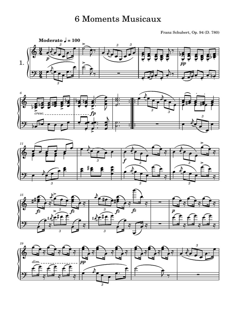 Franz Schubert - 6 Moments Musicaux Op. 94 D. 780 COMPLETE | PDF | Piano Compositions | Compositions