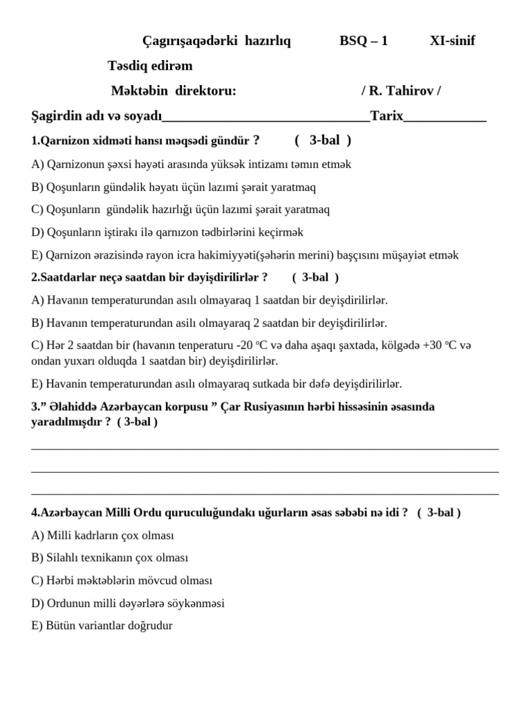 Çagırışaqədərki Hazırlıq BSQ | PDF