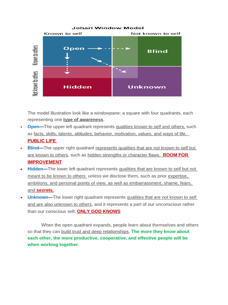Understanding the Quadrants of Awareness | PDF