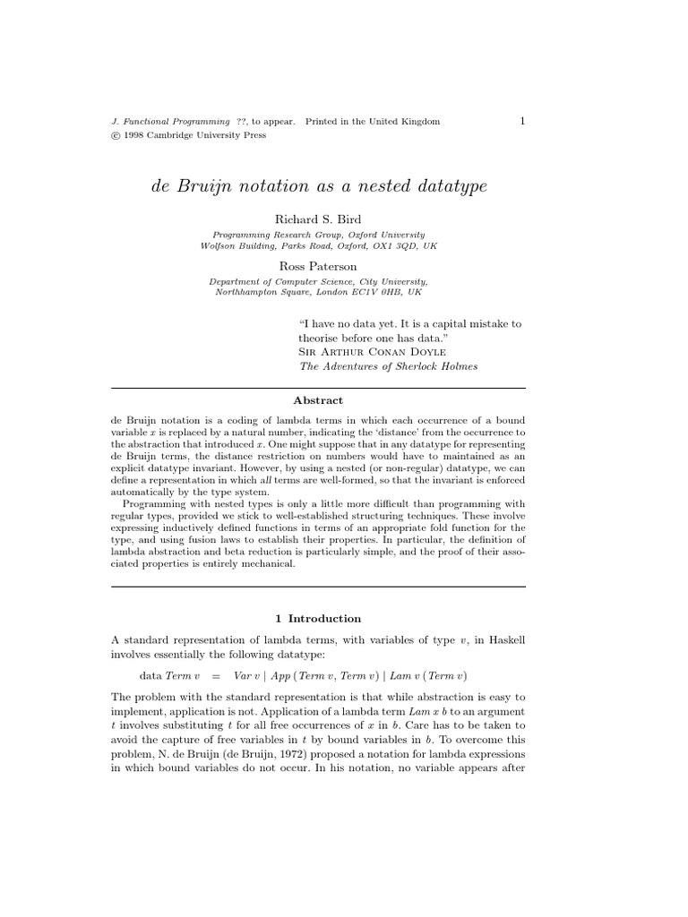 De Bruijn Notation As A Nested Datatype | PDF | Function (Mathematics) | Data Type