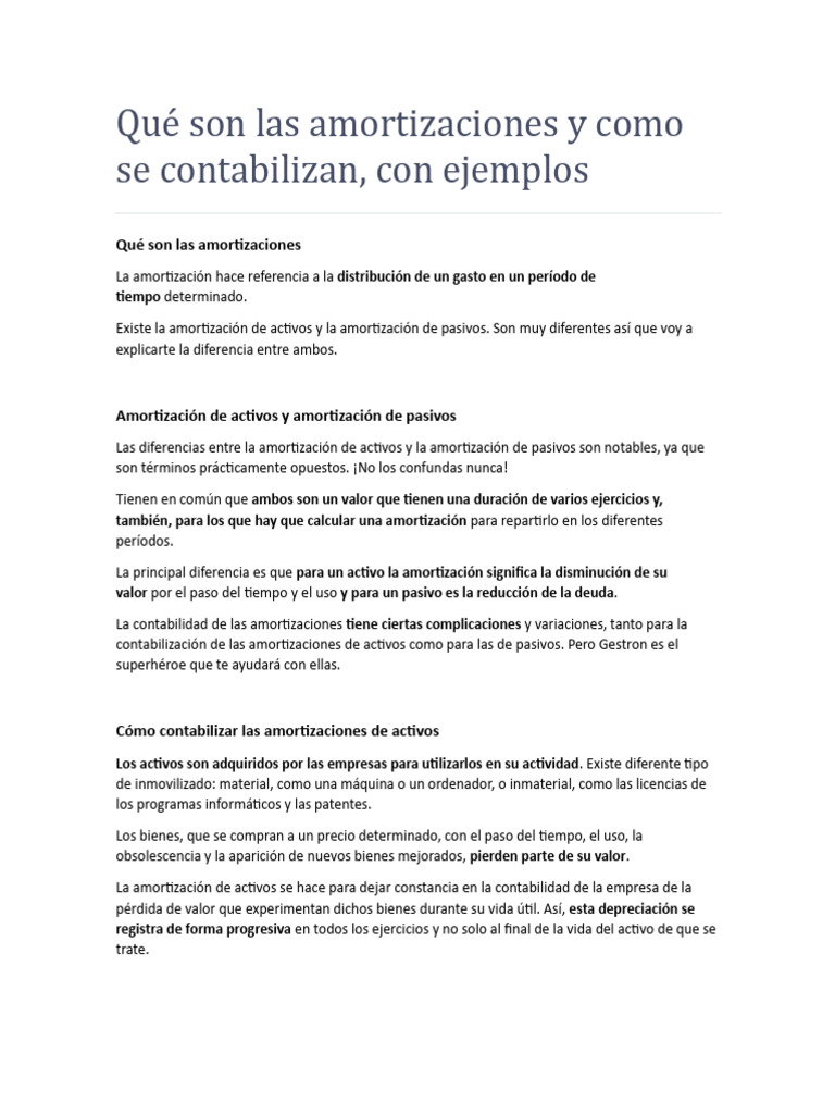 Qué Son Las Amortizaciones y Como Se Contabilizan | PDF | Economias | Contabilidad