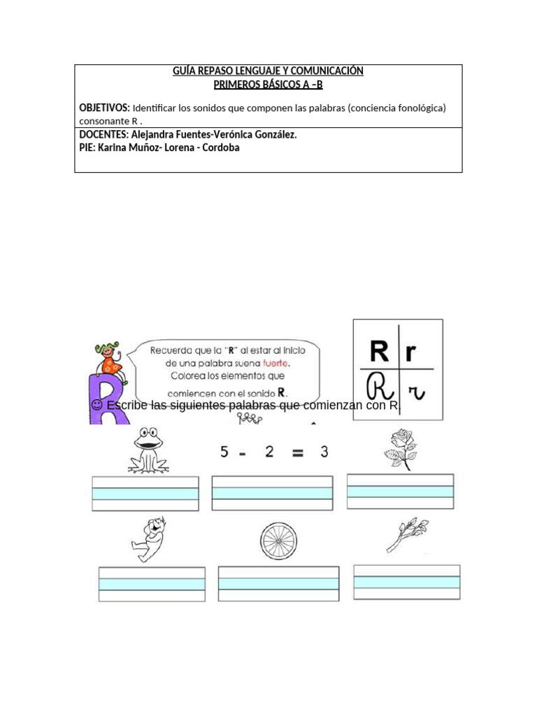 Guía Repaso Lenguaje y Comunicación Ra-Re-Ri-Ro-Ru | PDF
