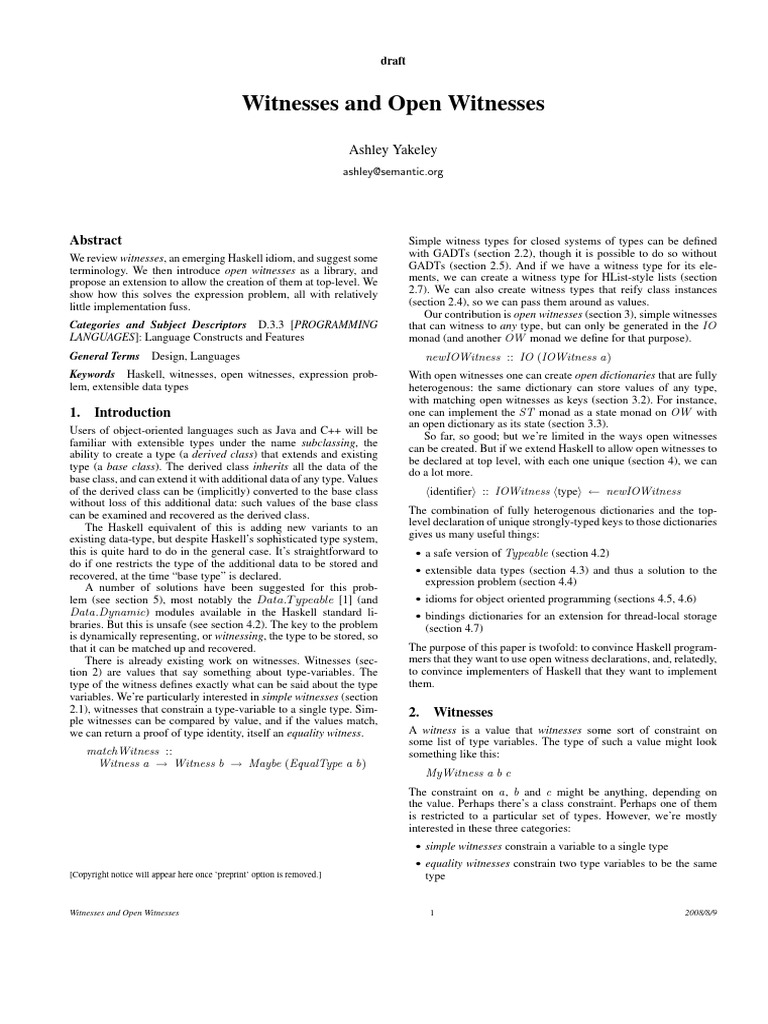 Witnesses and Open Witnesses | PDF | Inheritance (Object Oriented ...