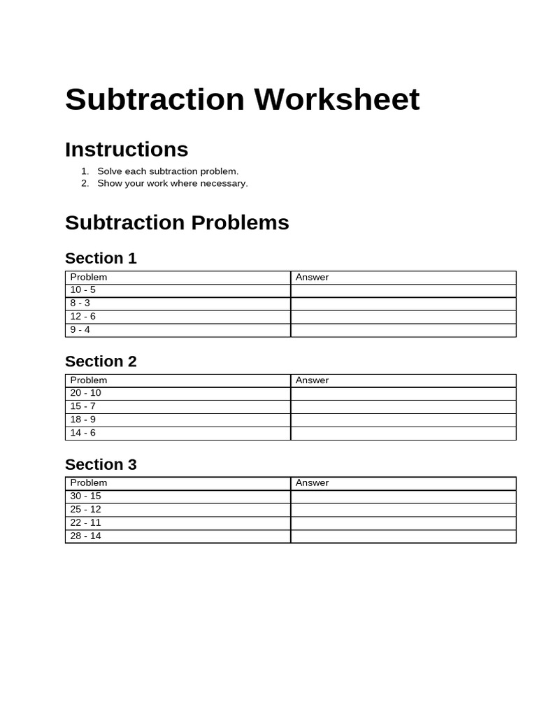 BUSMATH101 Subtraction | PDF