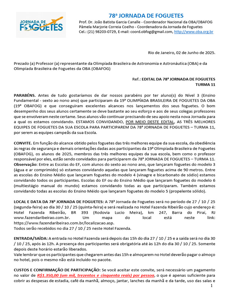 Turma 11 - Carta Convite n3 | PDF | Foguete | Bomba